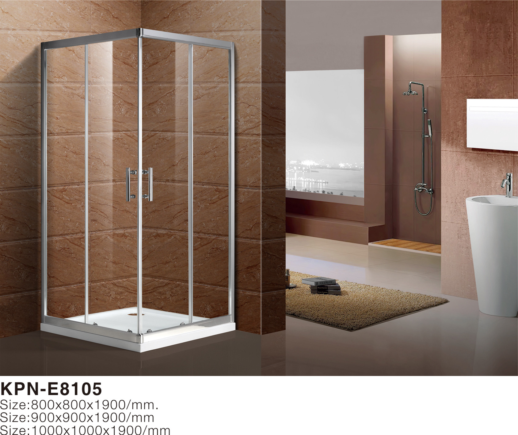 Square 5mm tempered glass 900x900x2000mm Bathroom Curved Corner Shower ...