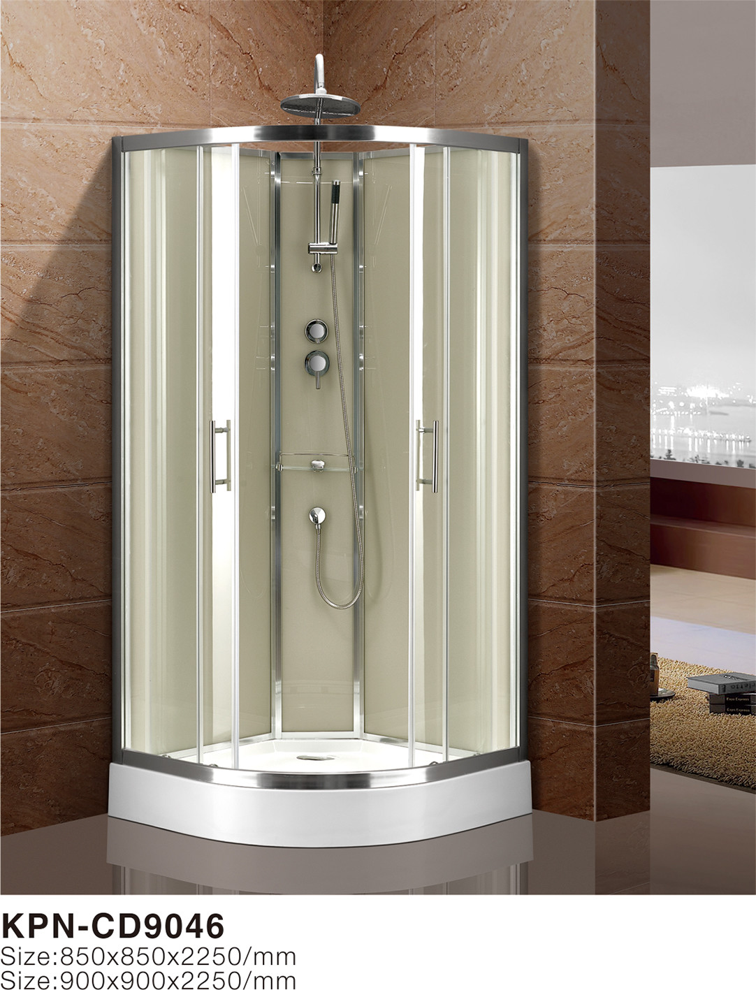 Circle Quadrant Shower Cabin with white acrylic tray chrome aluminium