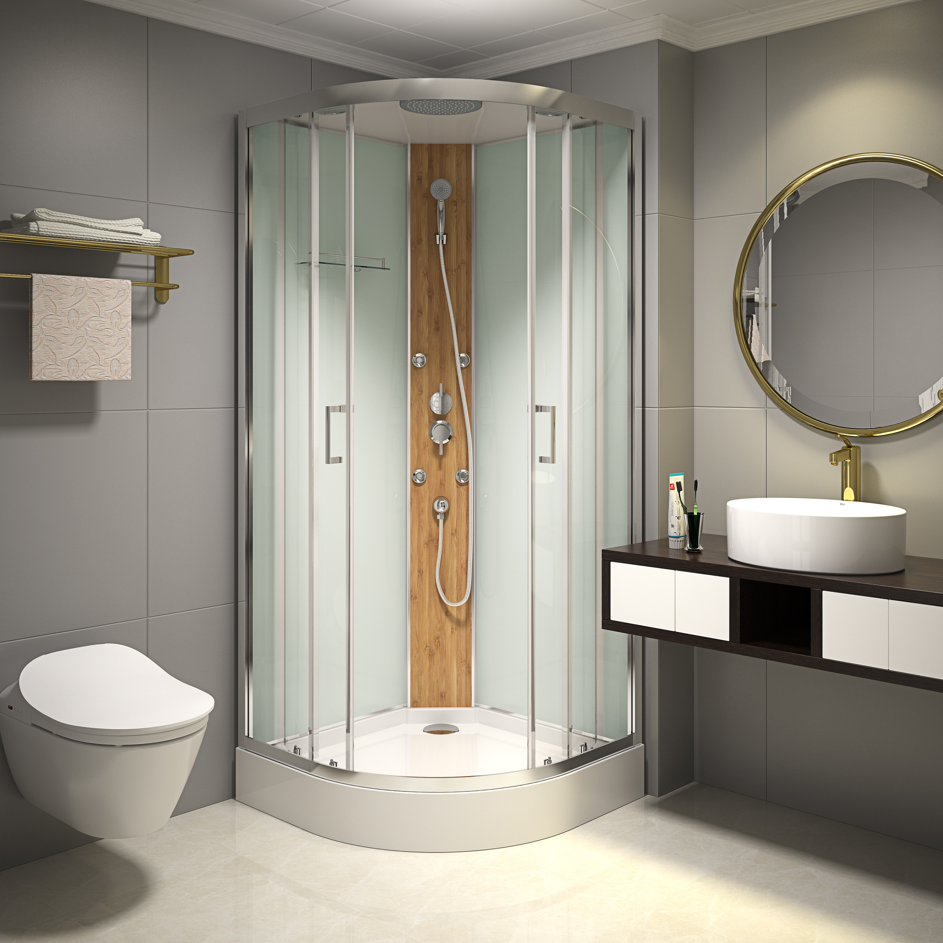Quadrant Sliding Door Bamboo Shower Cubicle 900*900*2150mm